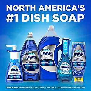 Dawn Dish Soap Platinum Dishwashing Liquid + Non-Scratch Sponges for Dishes, Refreshing Rain Scent, Includes 3x24oz + 2 Sponges (Packaging May Vary)