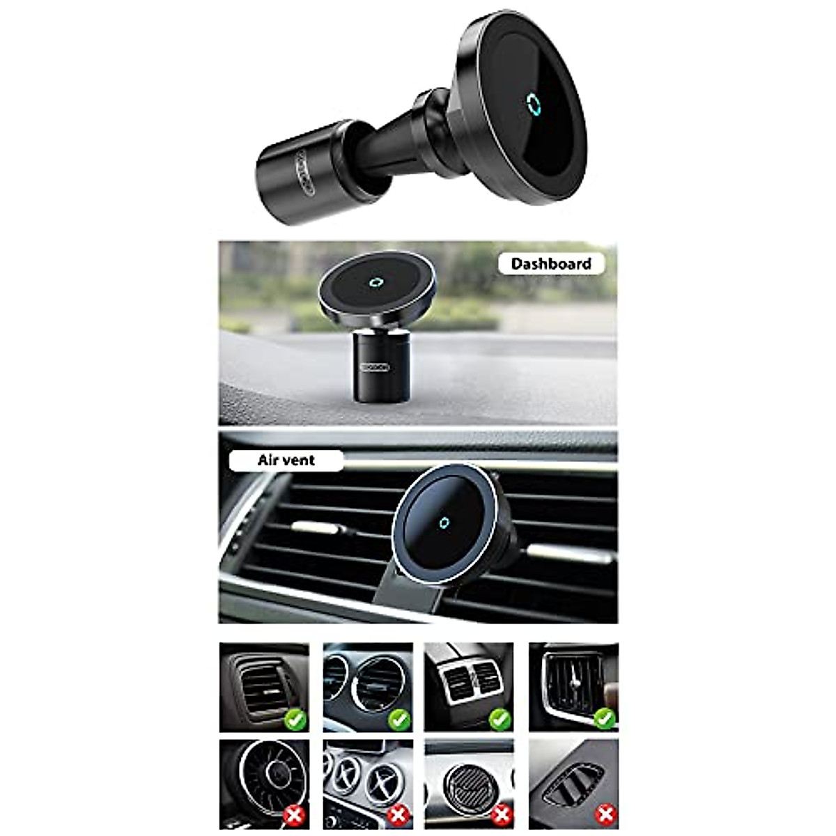 KOTOO MagSafe Compatible Magnetic Wireless Car Charger, Designed for iPhone 15/14-12 Series, Fast Charging Stand and Air Vent Holder (2023 Upgraded)