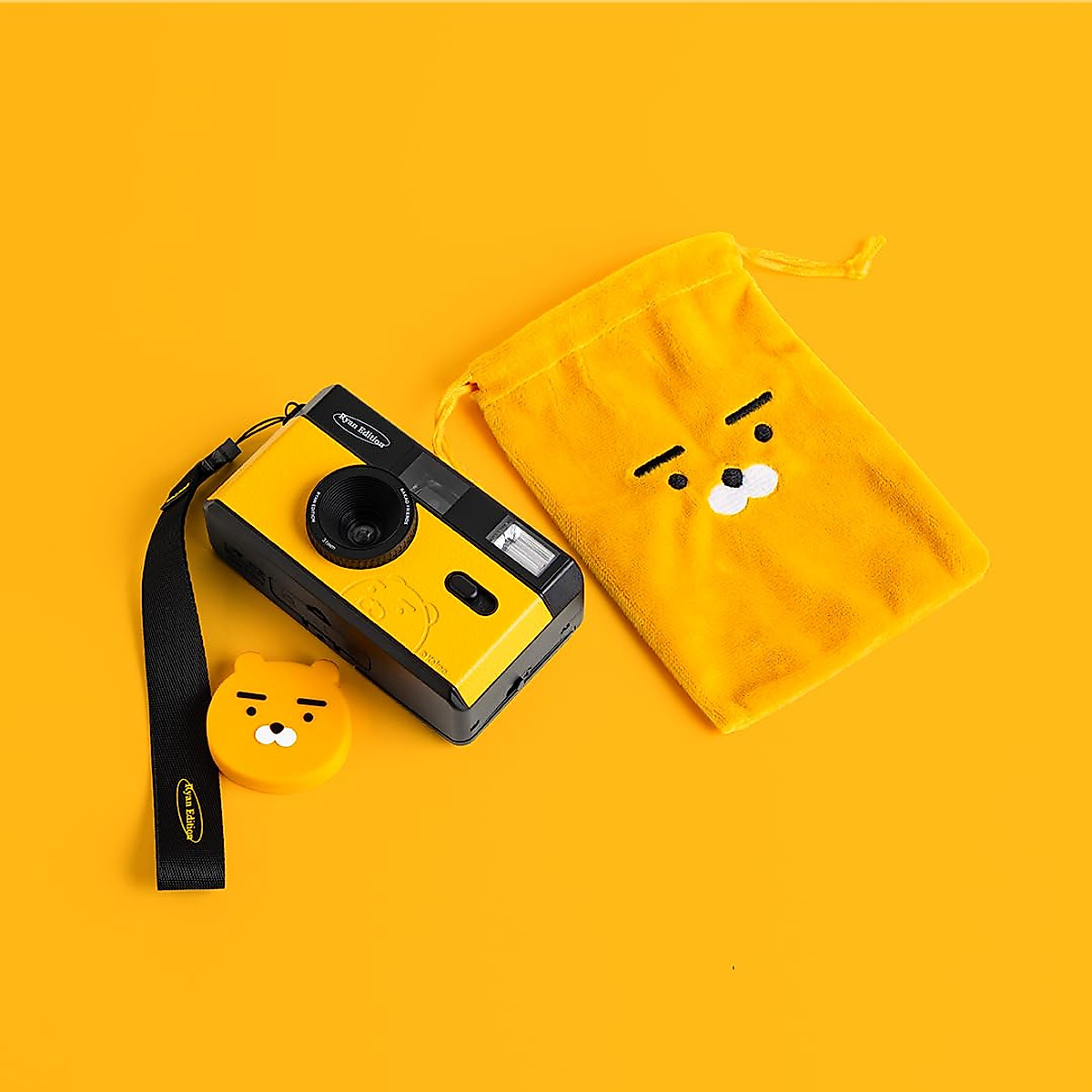 Kakao Friends Reusable 35mm Film Camera [Ryan Edition], Fixed-Focus and Wide Angle, Build in Flash and Compatible with 35mm Color Negative or B/W Film (Film and Battery NOT Included)
