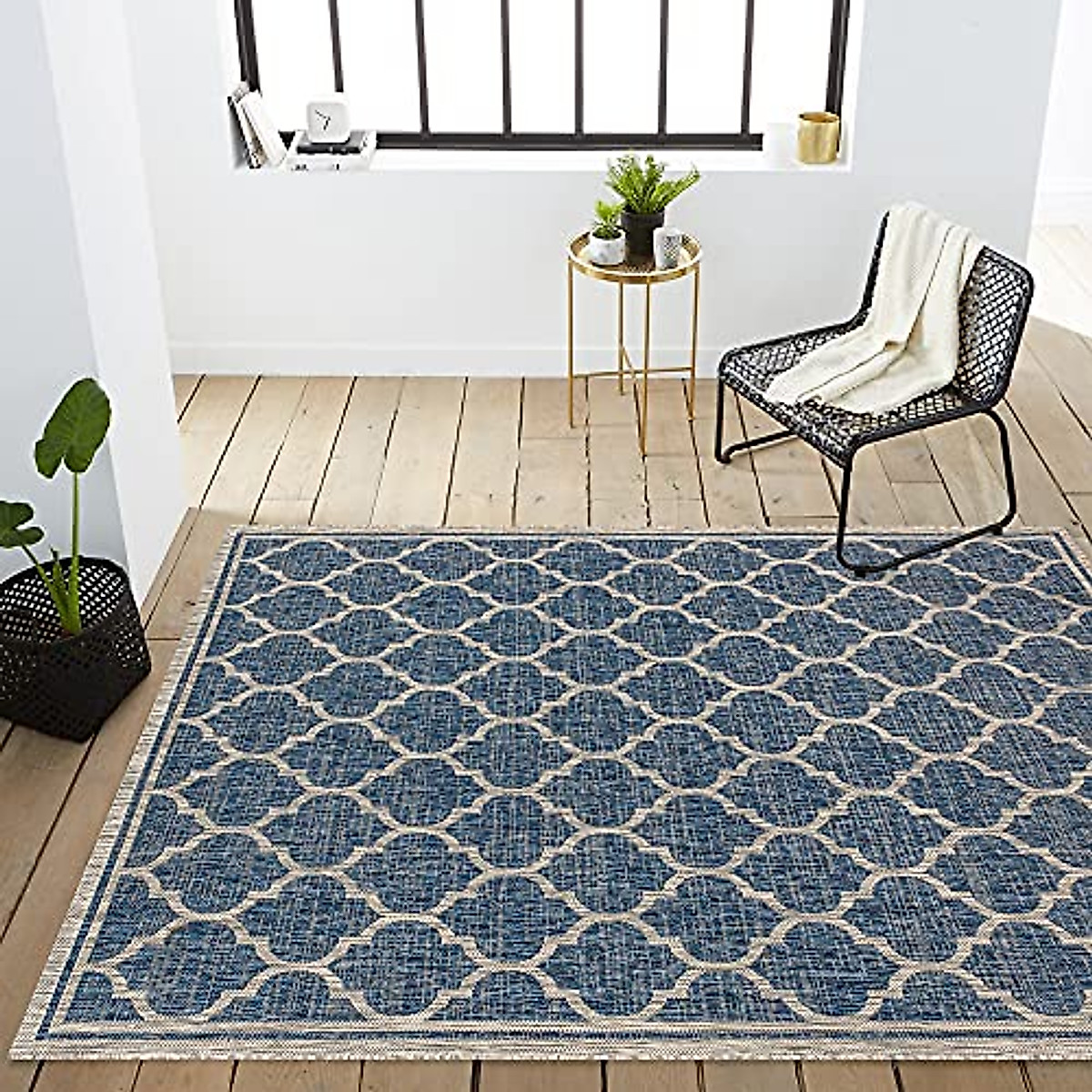 JONATHAN Y SMB109D-9 Trebol Moroccan Trellis Textured Weave Indoor Outdoor Area Rug Bohemian Modern Easy Cleaning Bedroom Kitchen Backyard Patio Non Shedding, 9 X 12, Navy/Gray (JSMB109-D9)