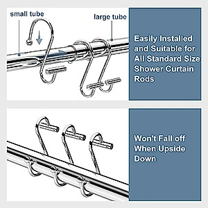 BBLHOME Shower Curtain Hooks Rings, Rustproof Metal Shower Curtain Hooks Rings for Bathroom Shower Curtain Rod, T-Shaped Decorative Shower Hooks Rings, Set of 12 (Chrome)