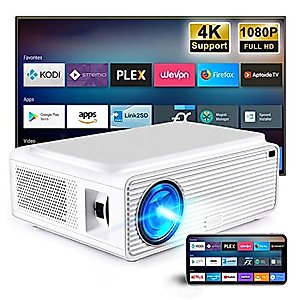 Native 1080p Projector, 5G WiFi Full HD 1920x1080p Video Beam, iOS/Android Mac Sync Screen, 300" for Movie Games, Compatible w/HDMI, VGA, USB, PC, DVD - White