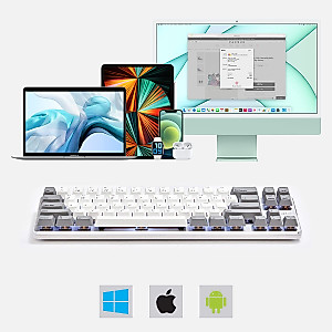 Qisan Happy Deals 20% Discount Off Mechanical Gaming Keyboard Gateron Brown Switch Wired/Wireless Bluetooth Keyboard 68-Keys Mini Design(60%) PBT Keycaps White/Gray Color for Gaming/Office Magicforce