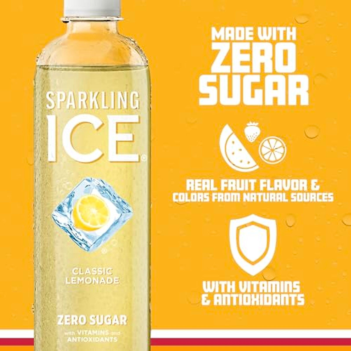 Sparkling Ice, Classic Lemonade Sparkling Water, Zero Sugar Flavored Water, with Vitamins and Antioxidants, Low Calorie Beverage, 17 oz Bottles (Pack of 12)