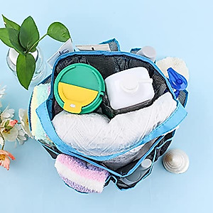 Shower Tote Bag, Portable Shower Caddy Tote Organizer with Handle and 7 Pockets, Mesh Shower Bag for Dorm Room Gym Bathroom Camping, Large Capacity (Black, Blue)