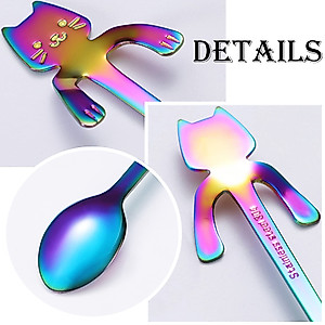 6 PCS Cat Spoon Coffee Tea spoon Set, ESRISE Stainless Steel Hanging Cup Teaspoons Demitasse Mini Long Cute Kitten Stirring Spoon for Dessert Drink Mixing Milkshake (Multi)