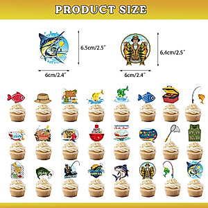 Plorbach 48 Pcs Fishing Cupcake Toppers, Upgrade Designed Fishing Birthday Party Cupcake Picks Decorations Gone Fishing Party Supplies For Men Boy fisherman Birthday Fishing Themed Party