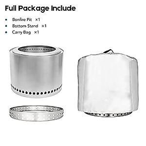 DIYTuning 19.5" Portable Wood Burning Smokeless Bonfire Pit Stove Steel Backyard Outdoor for Cooking Camping Picnic BBQ Patio Deck with Stand & Carry Case Silver
