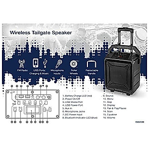 iLive ISB659B Wireless Tailgate Party Speaker, with Built-in Rechargeable Battery and Roller Wheels, Black