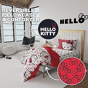 Franco Sanrio Hello Kitty Polka Dot Bedding 5 Piece Super Soft Comforter and Sheet Set with Sham, Twin, (100% Official Licensed Product) Collectibles