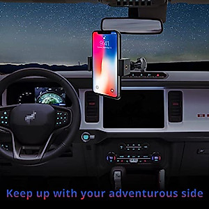 KINIDAS Cell Phone Holder for Ford Bronco Accessories 2021 2022 (Bumpy Roads Friendly) Mounted on The Dashboard Compatible with All iPhone & Android Cell Phones(7" Short Arm)