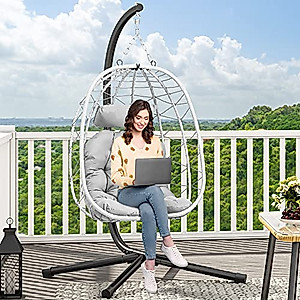 YITAHOME Hanging Egg Chair with Stand Swing Chair Wicker Indoor Outdoor Hammock Egg Chair with Cushions 330lbs for Patio, Bedroom, Garden and Balcony, Light Gray