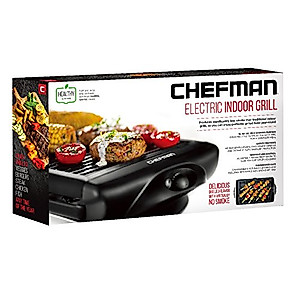 Chefman Electric Smokeless Indoor Grill w/Non-Stick Cooking Surface & Adjustable Temperature Knob from Warm to Sear for Customized BBQing, Dishwasher Safe Removable Water Tray, Black