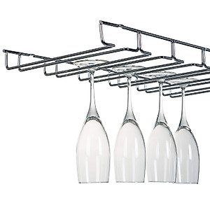 Kitchen Details Stemware Drying Rack | Hanging Wine Glass Holder | Under Cabinet Mount | Holds 18 Glasses | Prevents Water Marks | Kitchen Storage & Organization | Chrome