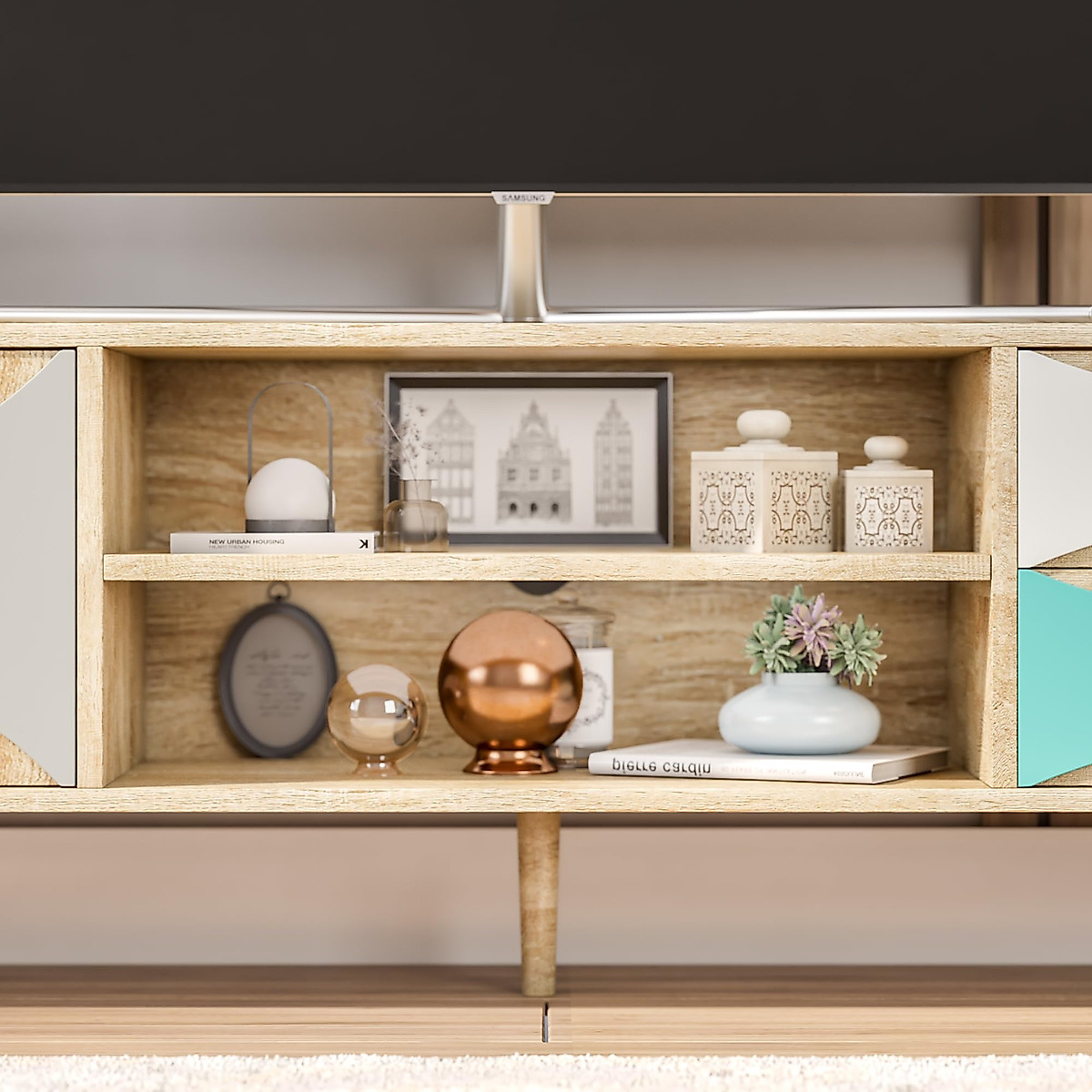 TV Stands for Living Room - 59” Brown Oak TV Stand for Bedroom - Media Entertainment Center - Media Cabinet TV Stand with Storage - Modern TV Stand for 60 Inch TV with Doors & Shelves