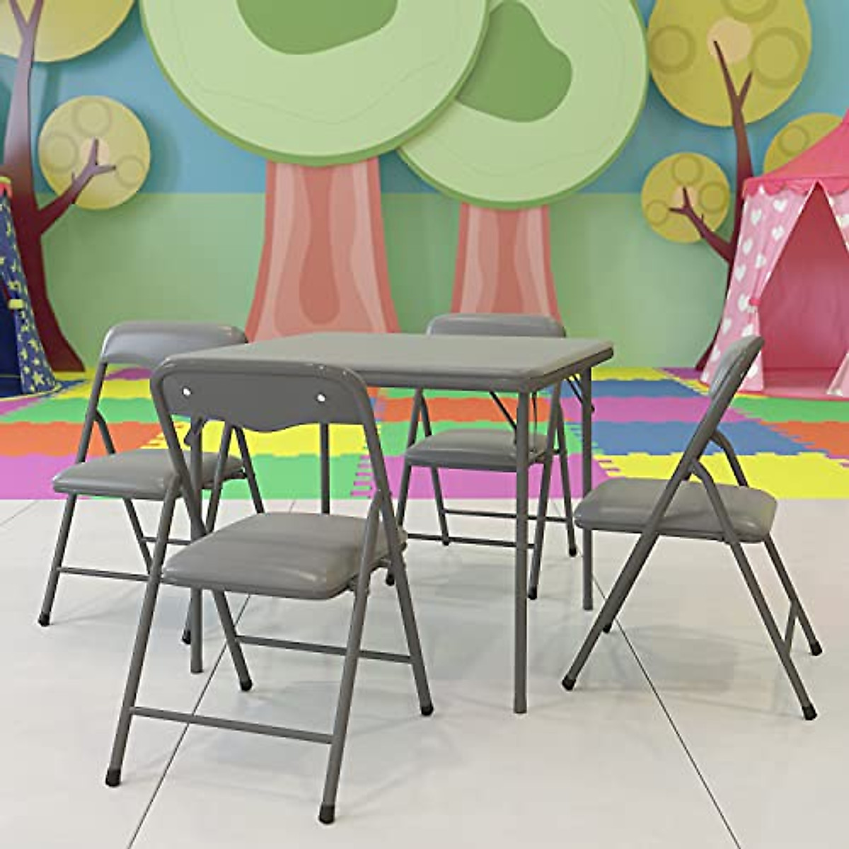 Flash Furniture Kids Gray 5 Piece Folding Table and Chair Set, Grey