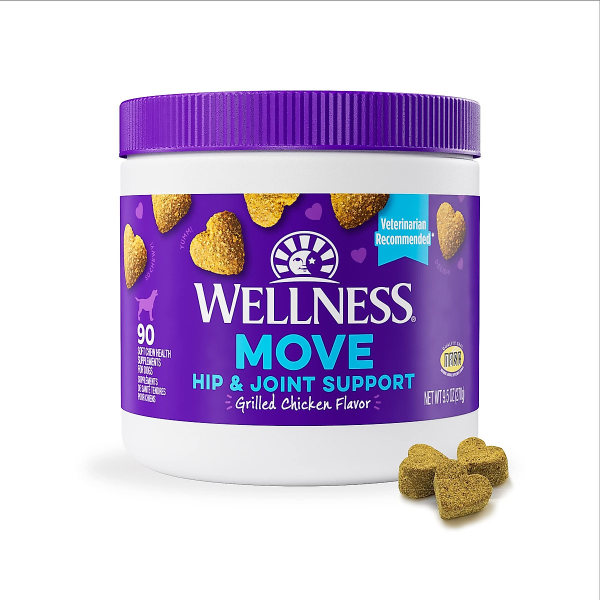 Wellness Grilled Chicken Flavored Soft Chews Hip & Joint Health Supplements for Dogs, 90 Count