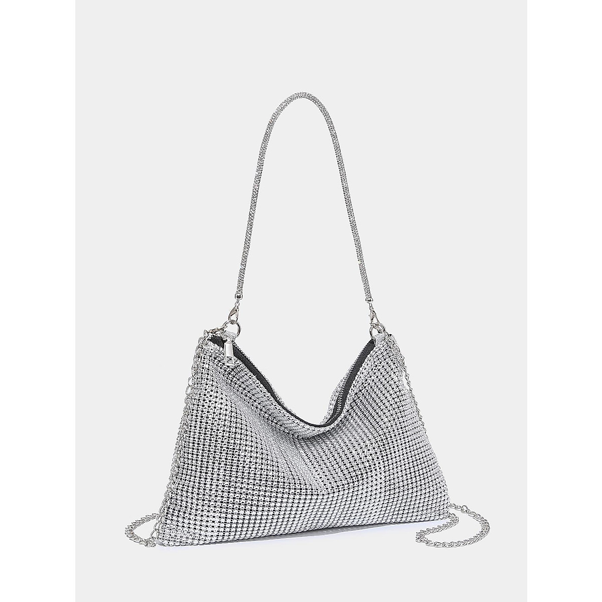 Verdusa Women's Shiny Rhinestone Evening Handbag Hobo Bag Clutch Purse Silver one-size