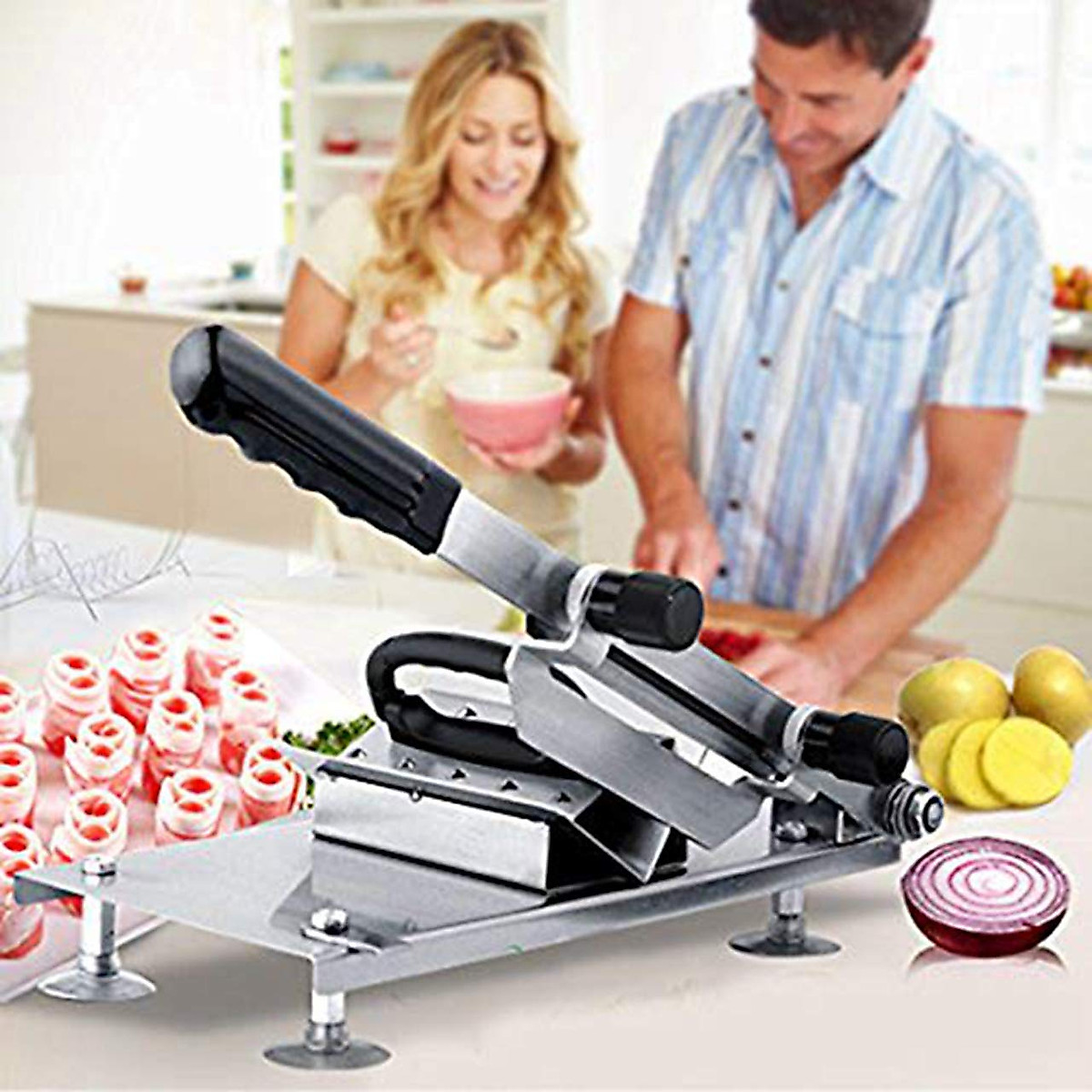 aingycy Frozen Meat Slicer Hand Slicing Machine Stainless Steel Frozen Beef Mutton Bacon Meat Cutter Vegetable Fruit Meat Cleaver for Home Kitchen and Commercial Use