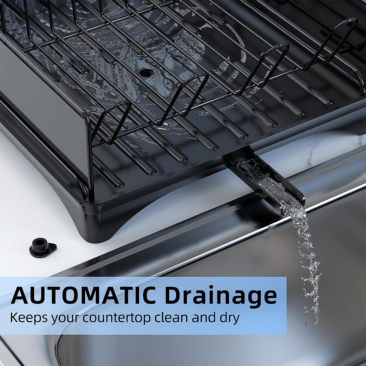 Gajbah Dish Drying Rack, Dish Racks for Kitchen Counter with Drain, Dish Drying Rack for Kitchen Counter with Cutlery Holder.16.5"(D) X 12"(W) (Black)