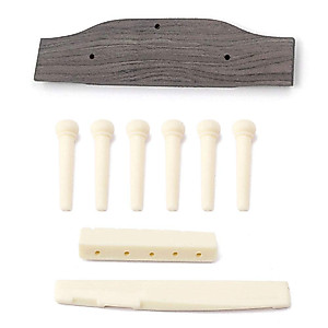 Jiayouy 6 String Acoustic Guitar Rosewood Bridge Saddle Nut Pins Set Including Bridge & Six Bridge Pins & End Pin & Saddle and Nut Replacement Parts - Style B, Beige