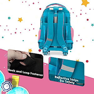 VLIVE Rolling Backpack Set for Girls, Wheeled Kid Backpack w/Lunch Bag & Pencil Case, 20 Inch (Mermaid)
