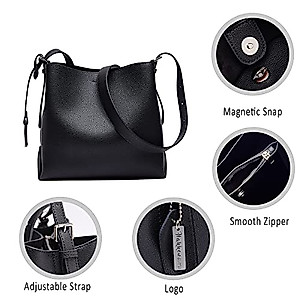 Hobo Bags for Women, Black Leather Shoulder Purse Ladies Designer Crossbody Bucket Handbags