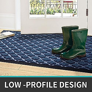 DEXI Door Mat Front Indoor Outdoor Doormat Small Heavy Duty Rubber Outside Floor Rug for Entryway Patio Waterproof Low-Profile,17"x29",Navy Blue