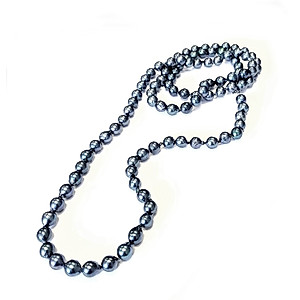 36" 7-8mm black akoya cultured semi baroque pearl necklace .925 sterling silver