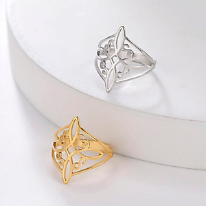 TEAMER Witches Knot Ring Stainless Steel Witchcraft Celtic Amulet Ring Geometric Celtic Knot Ring Vintage Jewelry For Women (8, Style 2 -Silver)