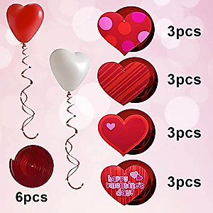 18 PCS Valentine's Day Red Hearts Hanging Swirl Decorations Set, Glitter Loving Heart Foil Swirl Valentines Words Card Hanging Swirls Ceiling Decorations for Valentines Wedding Anniversary Party Decor Supplies