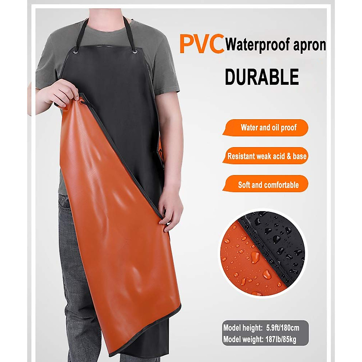 Waterproof Apron Rubber Vinyl, Heavy Duty 43" x 31" Plastic Apron Keeps You Clean and Dry When Dishwashing, Lab Work, Butcher, Dog Grooming, Cleaning Fish