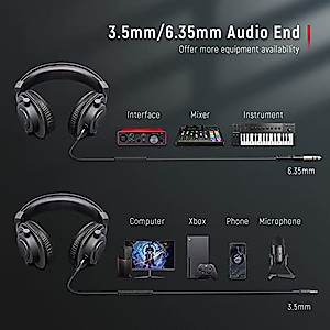 FIFINE Studio Monitor Headphones for Recording-Over Ear Wired Headphones for Podcast Monitoring, Streaming Comfortable Equipment with Detachable Cables 3.5mm or 6.35mm Jack, Black, on PC/Mixer-H8