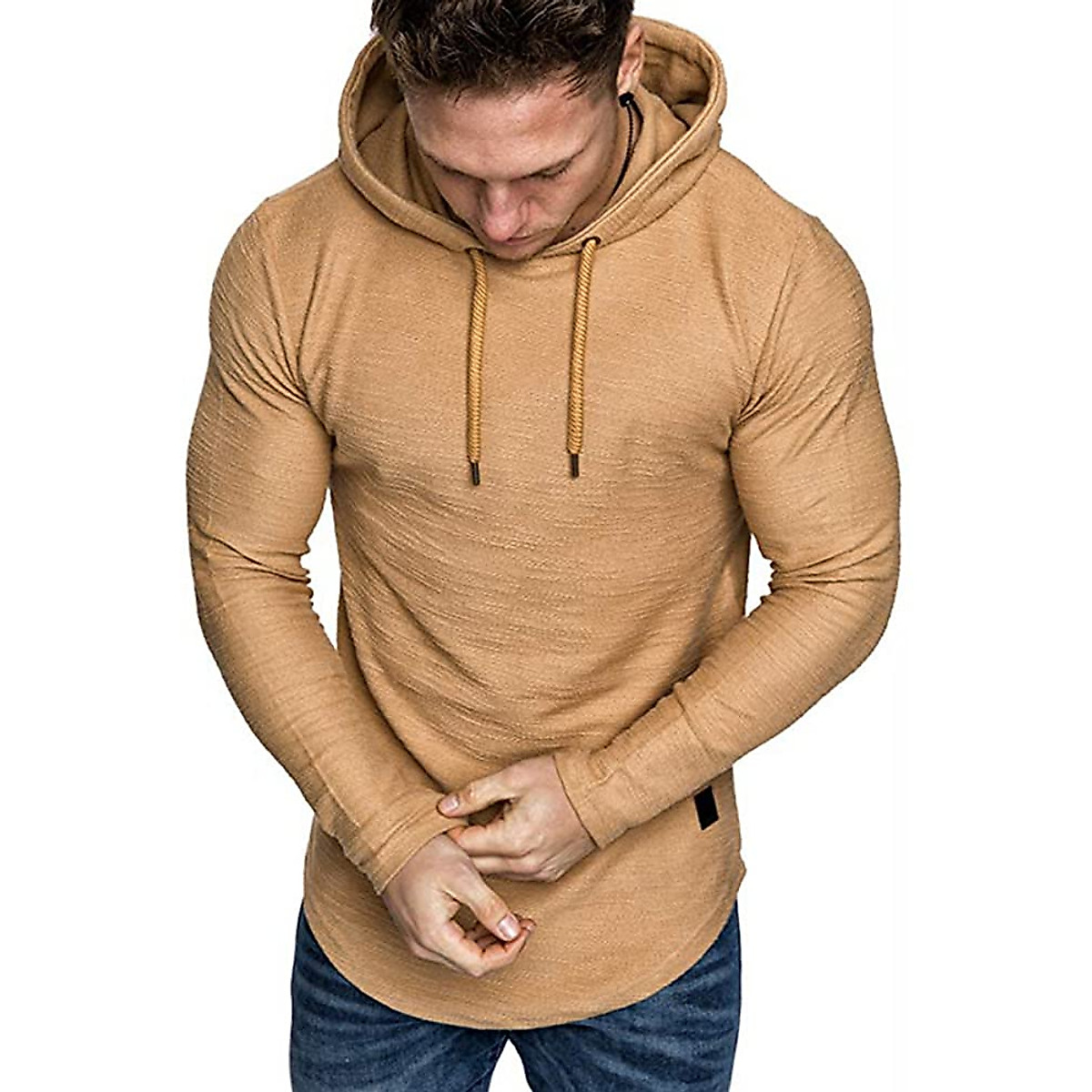 Lexiart Mens Fashion Athletic Hoodies Sport Sweatshirt Solid Color Fleece Pullover Khaki 3XL