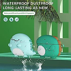2 Pack Airpods Pro Case Cute,3D Kawaii Soft Silicone Cartoon Animal Fun Funny Cool Protective Cover Skin for Apple Airpod Pro Case with Keychain for Women Girls Boys Kid Teen-Dinosaur(Blue+Green)