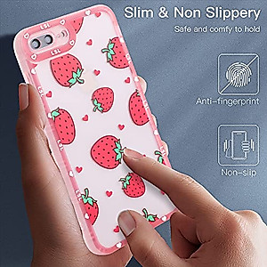 LSL Compatible iPhone 8 Plus Case iPhone 7 Plus Case Clear Cute Strawberry Pattern Design Soft TPU Anti-Drop Scratch Resistant Heavy Duty Protective Wireless Slim Thin Pink Phone Cover for Women Girls