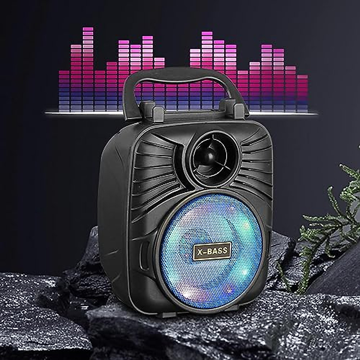 Wireless Bluetooth Speaker, Portable Speaker with Coloured Running Lights Bluetooth Speaker, Wireless Compact Audio Subwoofer 360° Surround Sound with TFC Card, AUX Cable, USB Flash Card (Blue)