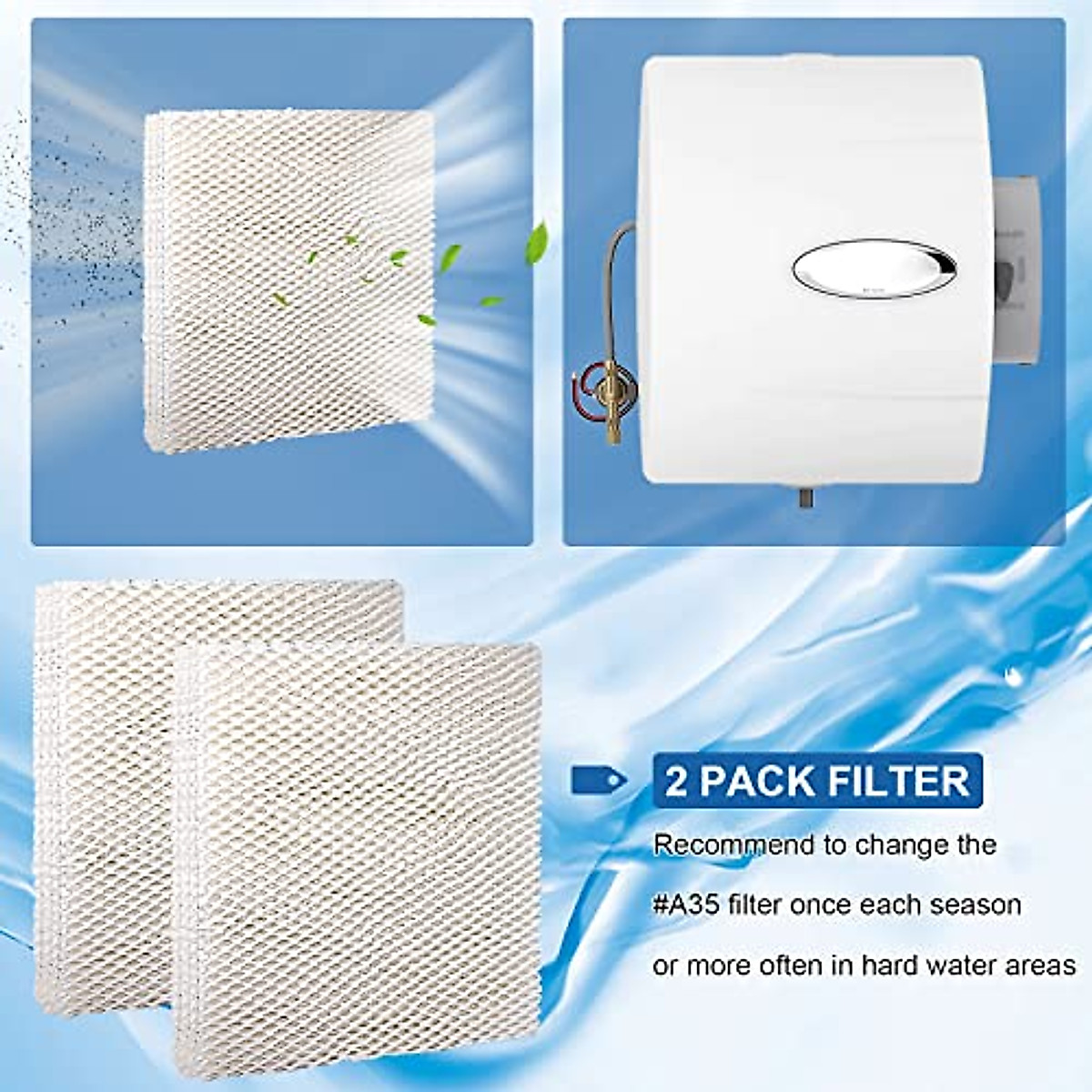 Cobectal A35 Humidifier Filter Water Panel Filter Replacement (2 Pack) Compatible with Aprilaire Humidifier Filter 350,360,560,600,700 Series Models