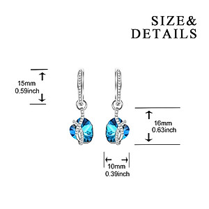 AOBOCO Infinity Heart Earrings Sterling Silver Dangle Drop Earrings with Blue Crystals from Austria, Hypoallergenic Hoop Earring, Anniversary Birthday Jewelry Gifts for Women Wife Daughter Girlfriend