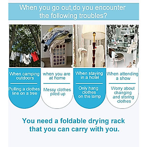 Heekaby Portable Travel Garment Rack, Collapsible Clothing Rack Extra Compact and Lightweight, Folding Clothes Rack for Travel Camping Drying RV Indoor Outdoor