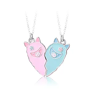 DOYYCA Friendship Necklace Best Friend Necklace Gifts Magnetic Matching BFF Necklace for 2 Girls Sister (llama Silver)