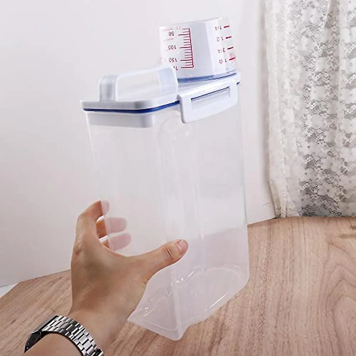 Rice Storage Box With Measuring Cup, Portable Rice Box Rice Cylinder Water-Proof Household Powder Jar Bean Flour Barrel