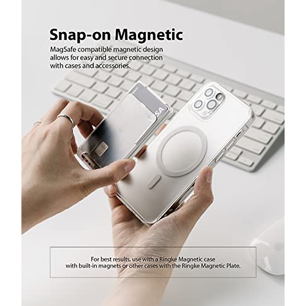Ringke Magnetic Slot Card Holder Compatible with iPhone 14, 13, 12, Pro Max Mini and Compatible with MagSafe Case, Premium Hard Magnetic Stick on ID Credit Card Sleeve Phone Wallet - Clear Mist
