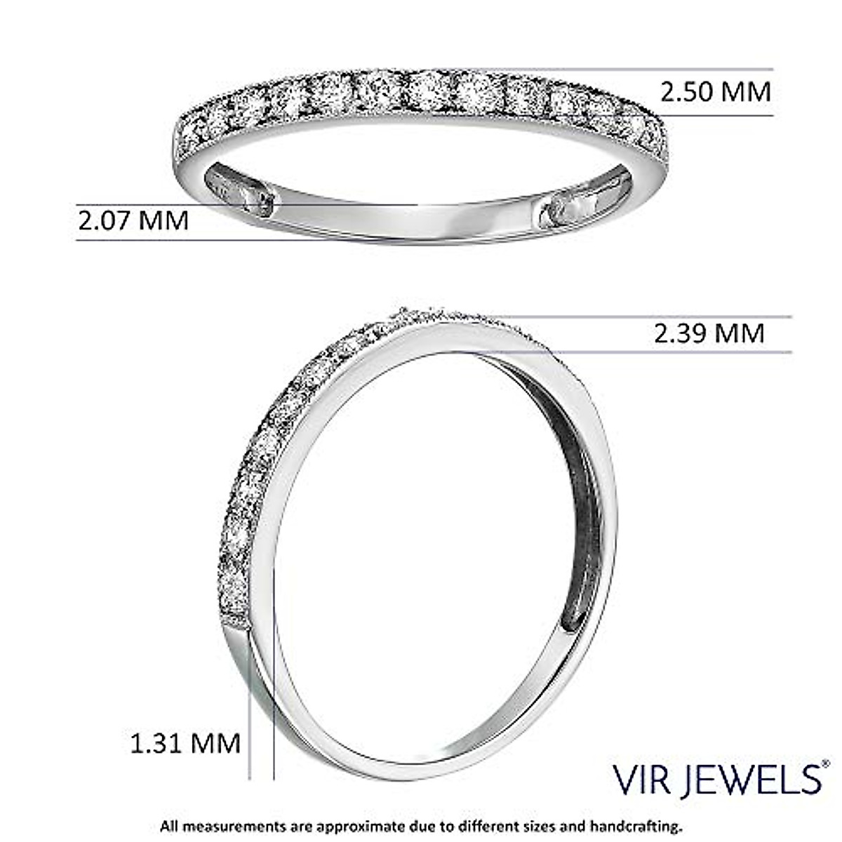 VIR JEWELS 1/4 carat (ctw) Diamond Wedding Anniversary Band for Women, Half Eternity Round Diamond Engagement Ring 14K White Gold Prong Set with Milgrain 0.25 cttw, Size 6.5