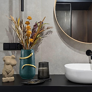 Flower Vase 8 Inch Green and Gold Snake vases for Decor, Unique Flower Vase for Bookshelf, Dinner Table, Living Room, Mantel, Halloween Decor (Upgraded) 1 pc.