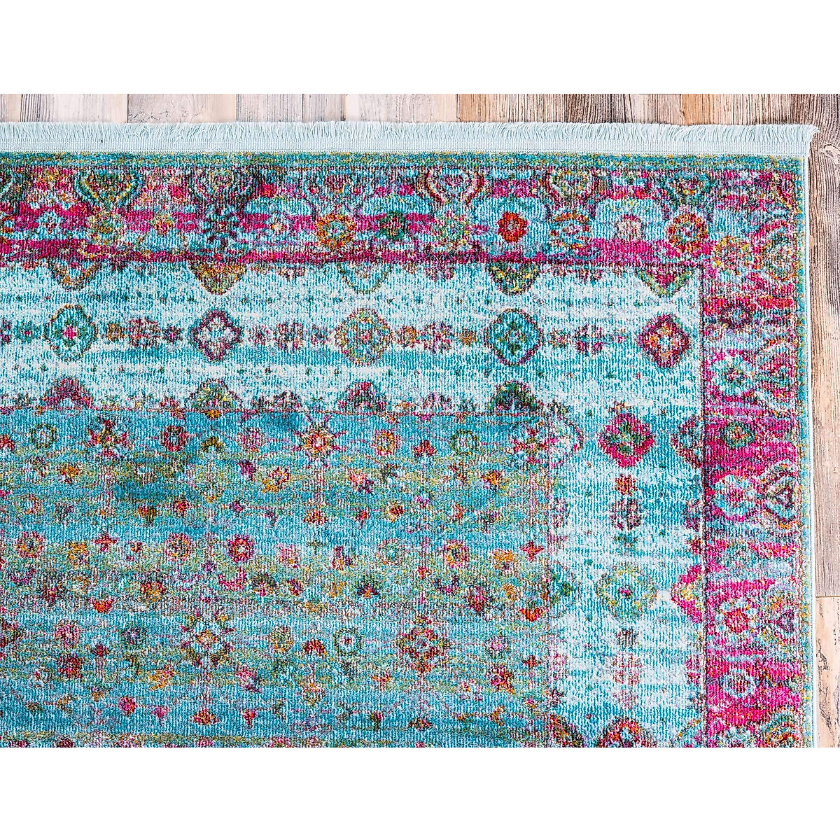 Unique Loom Baracoa Collection Bright Tones Border Vintage Traditional Area Rug, Rectangular 5' 5" x 8' 0", Blue/Pink