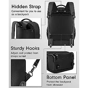 MATEIN Rolling Backpack, 17 Inch Travel Laptop Backpacks with Wheels, Water Resistant Large Roller Carry On Luggage Wheeled Backpack, Trolley Overnight Suitcase Business College Computer Bag, Black