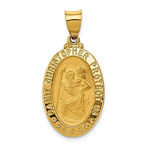 Sonia Jewels 14k Yellow Gold Catholic Patron Saint Christopher Medal Brushed Matte Finish Pendant Charm - 25mm x 15mm