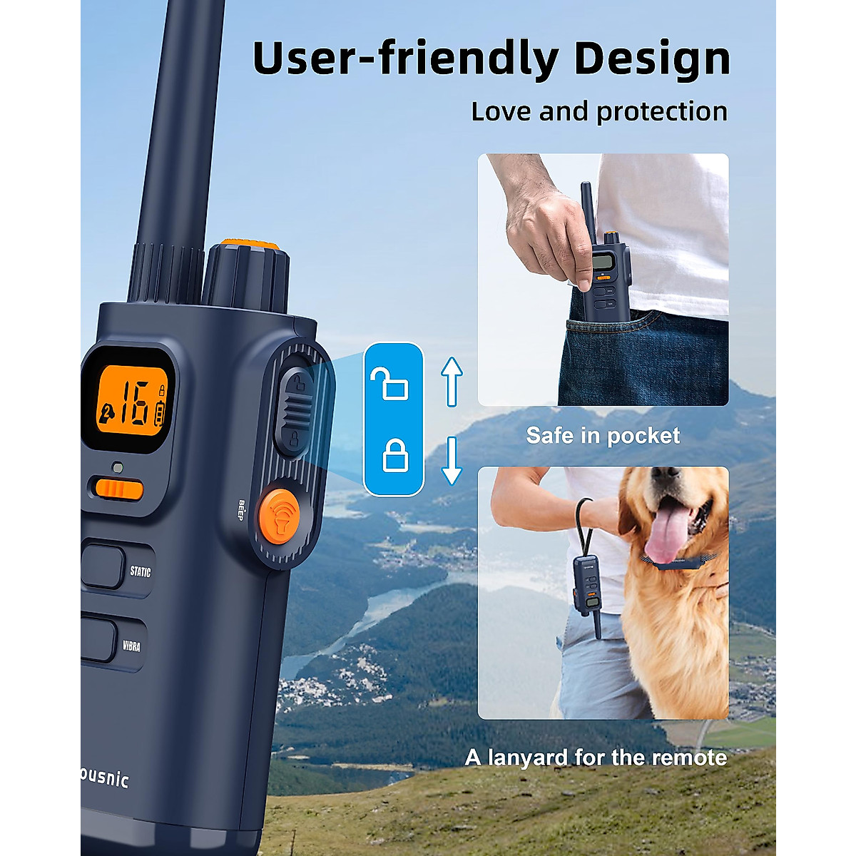 Bousnic Dog Shock Collar with Remote - [New Edition] 4000FT Dog Training Collar for Large Medium Small Dogs (8-120lbs) Rechargeable E Collar with Beep, Vibration, Safe Shock