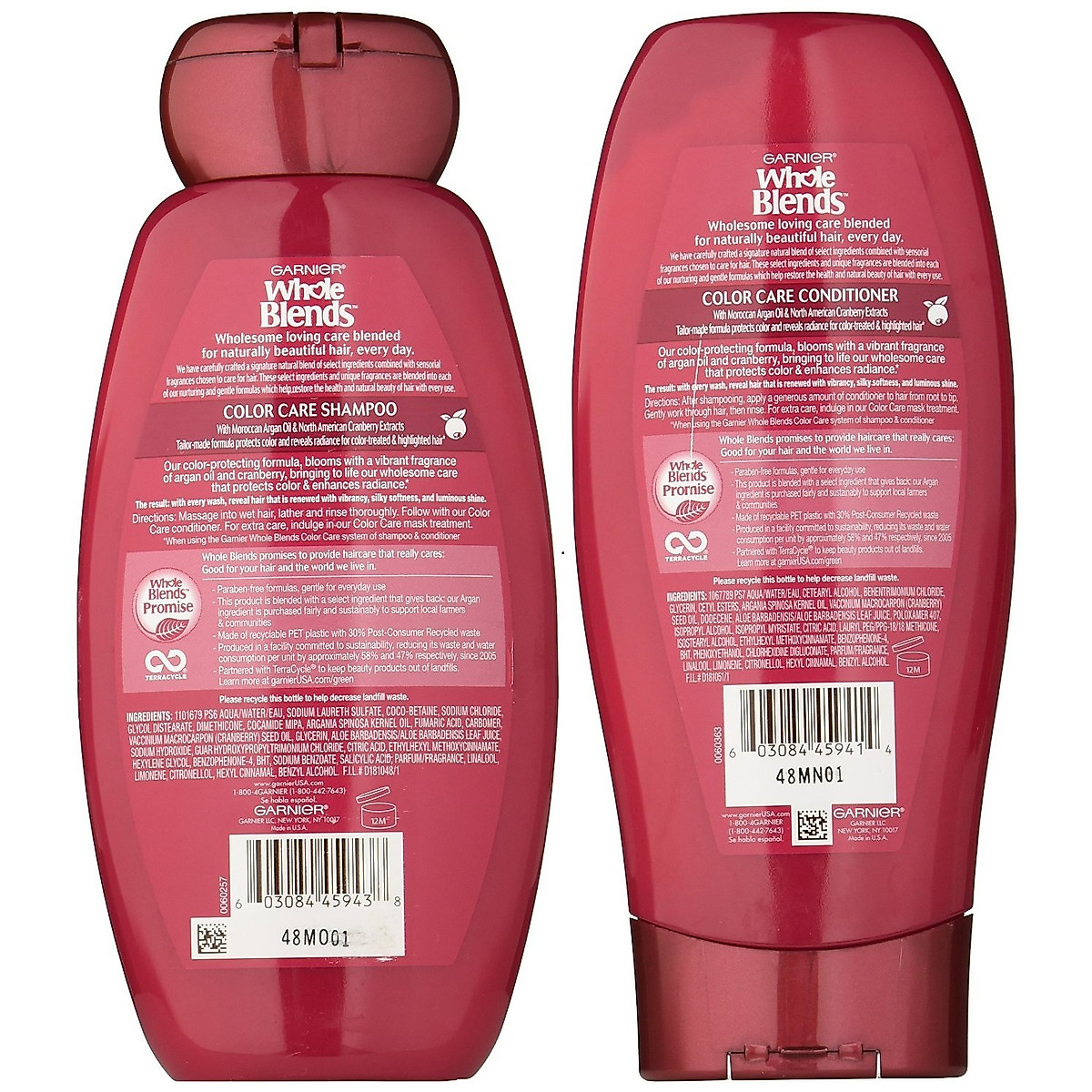 Garnier Whole Blends Color Care Shampoo and Conditioner Set with Argan Oil and Cranberry Extracts, 12.5 Ounces each
